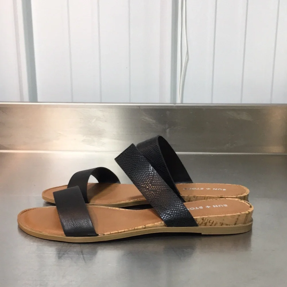 Shoes | Sun Stone Black Leather Slide Sandals For Women Size 15 | Poshmark